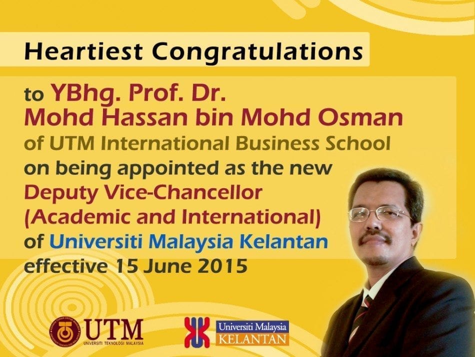 Heartiest Congratulations to Prof. Dr. Mohd Hassan Osman on being appointed as the new DVC (A&I ...