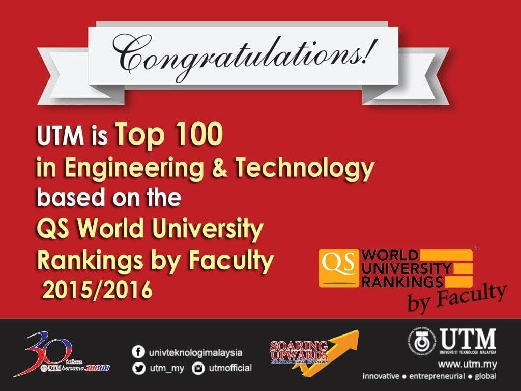 UTM is Top 100 in Engineering & Technology based on the QS World ...