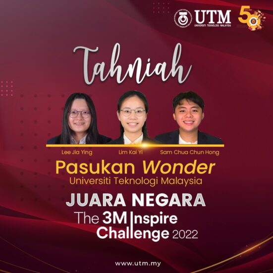 Three UTM Students Crowned Champions in 3M Inspire Challenge 2022 – UTM NewsHub