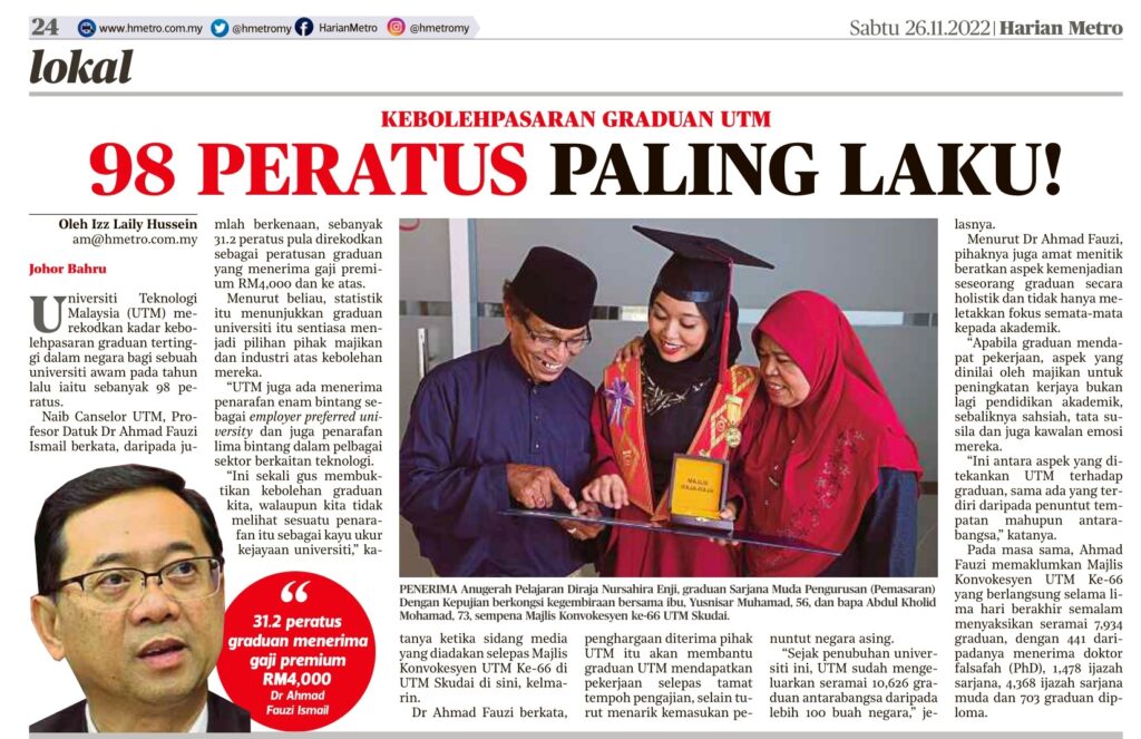 Kebolehpasaran Graduan UTM 98 Peratus Paling Laku! – UTM NewsHub