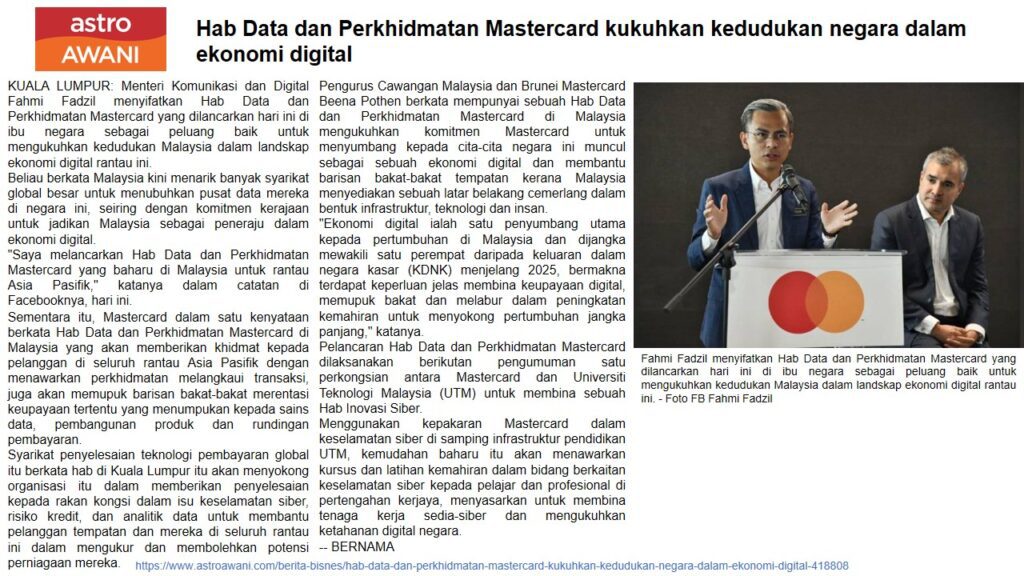 Hab Data dan Perkhidmatan MasterCard kukuhkan kedudukan negara dalam ...