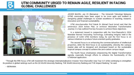 UTM Community Urged to Remain Agile, Resilient in Facing Global Challenges – UTM NewsHub