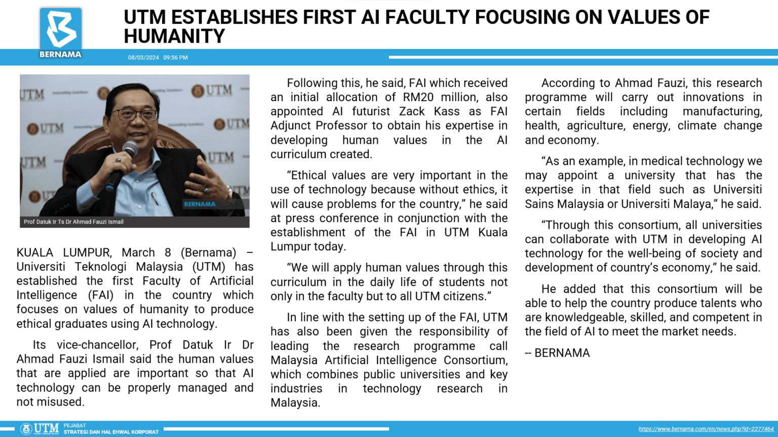 UTM Establishes First AI Faculty Focusing on Values of Humanity – UTM ...